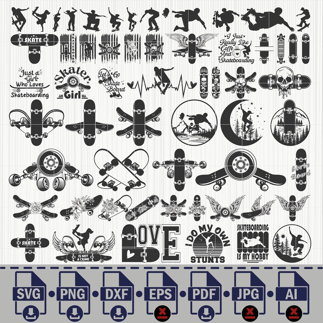 Skateboard Svg Cut File, Floral Skate Clipart, Skater Gril Svg ...
