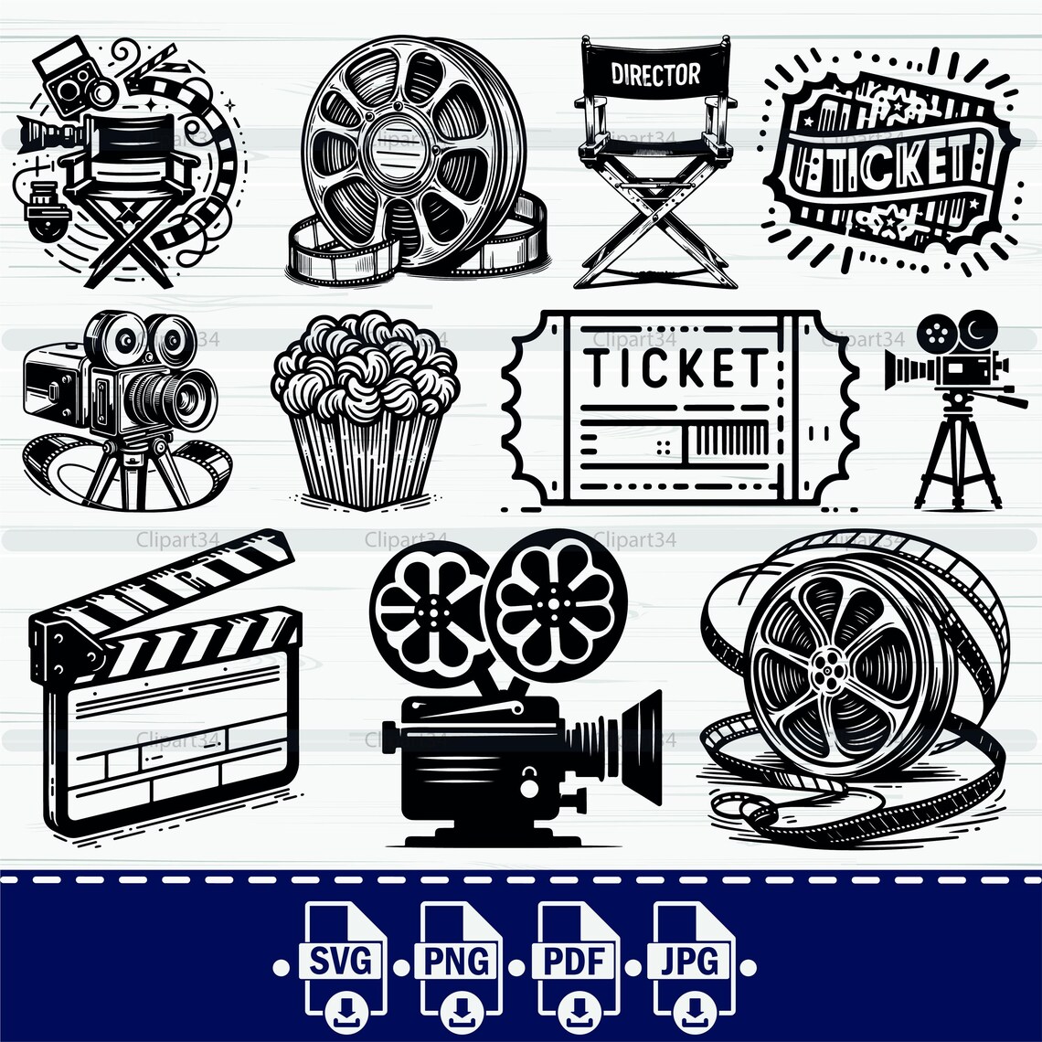 Movie Svg Bundle, Camera Svg, Png, Jpg, Commercial Use, Film Svg, Movie ...
