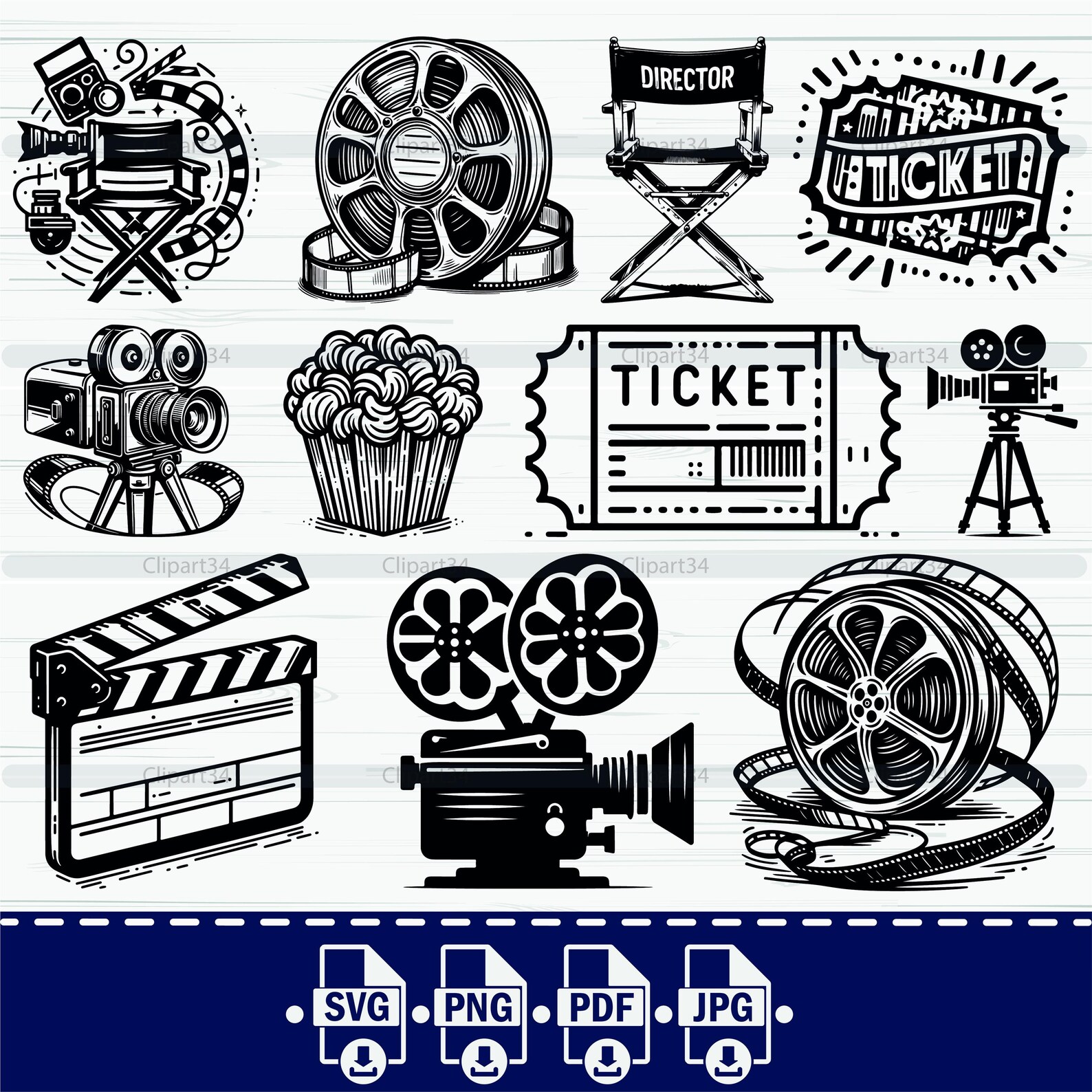 Movie Svg Bundle, Camera Svg, Png, Jpg, Commercial Use, Film Svg, Movie ...