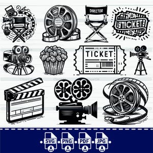 Movie Svg Bundle, Camera Svg, Png, Jpg, Commercial Use, Film Svg, Movie ...