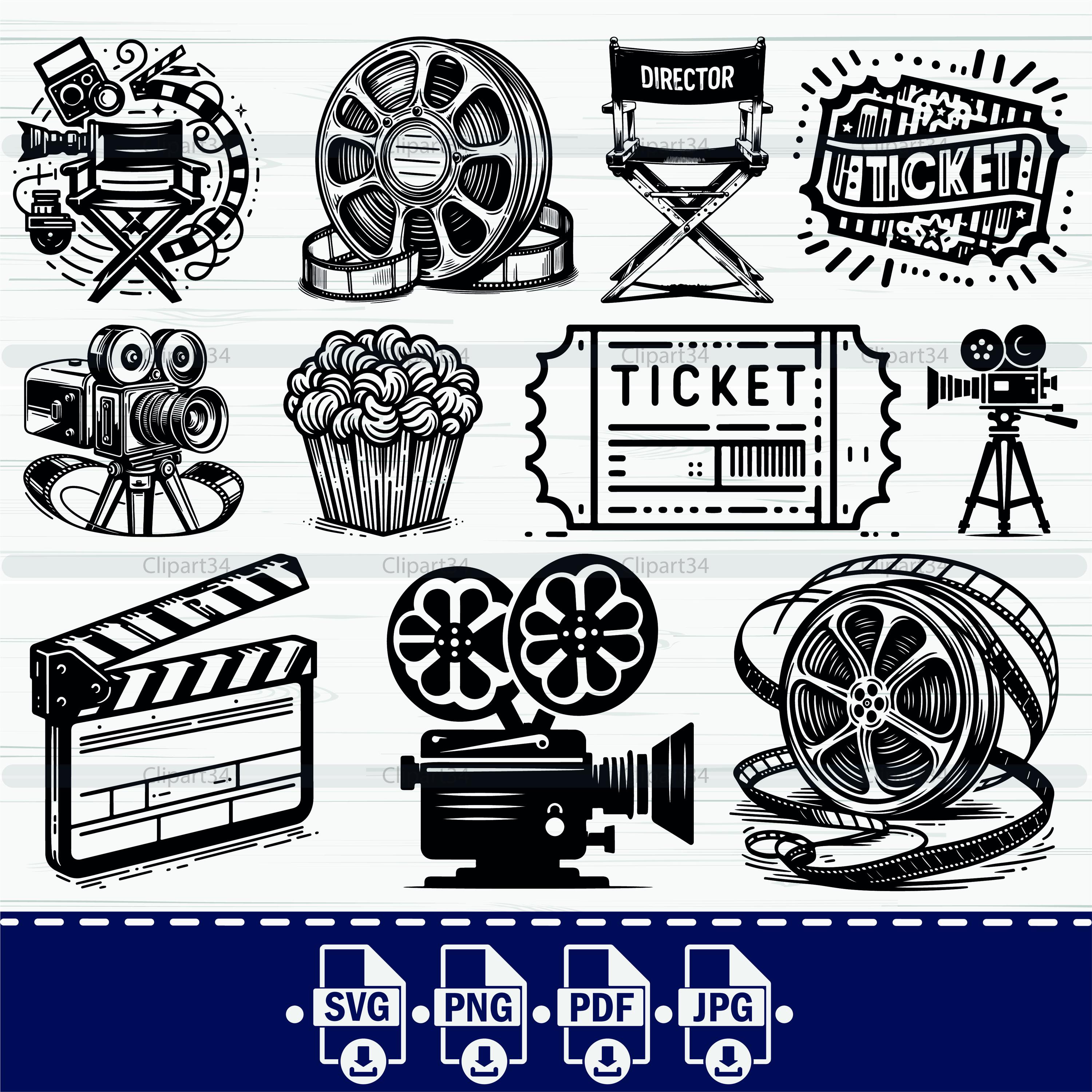 Movie Svg Bundle, Camera Svg, Png, Jpg, Commercial Use, Film Svg, Movie ...
