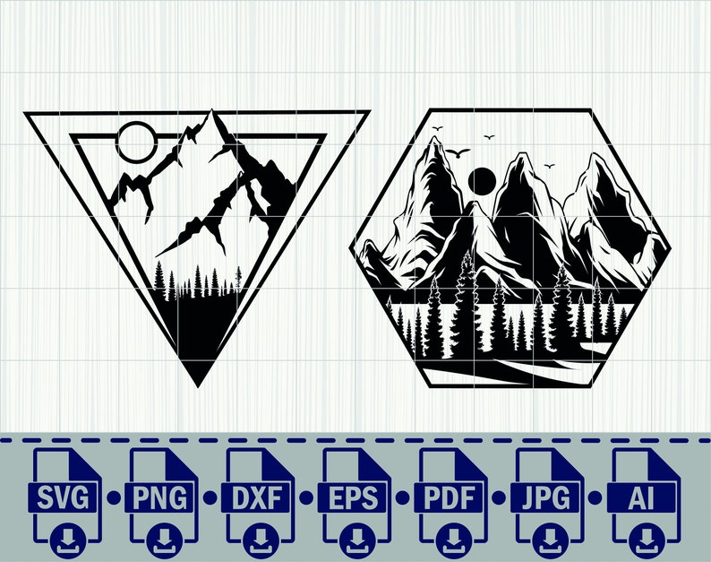Geometric Mountain Svg Bundle, Hand Drawn Geometric Landscape, Outdoor ...