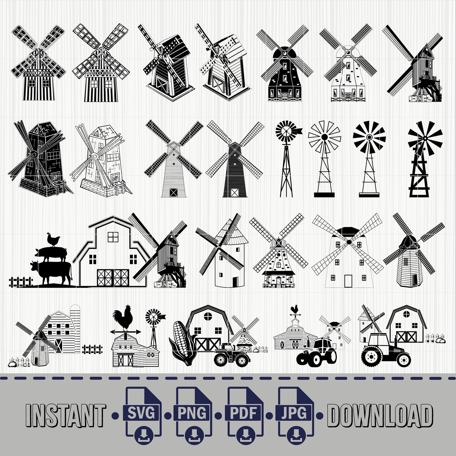 Windmill Svg, Wind Mill Svg, Farmhouse Svg, Farm Animal, Dutch Windmill ...