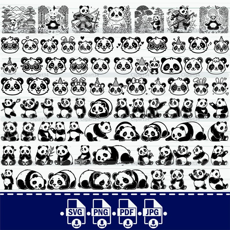Panda SVG Bundle, Panda PNG Bundle, Panda Clipart, Panda SVG Cut Files ...