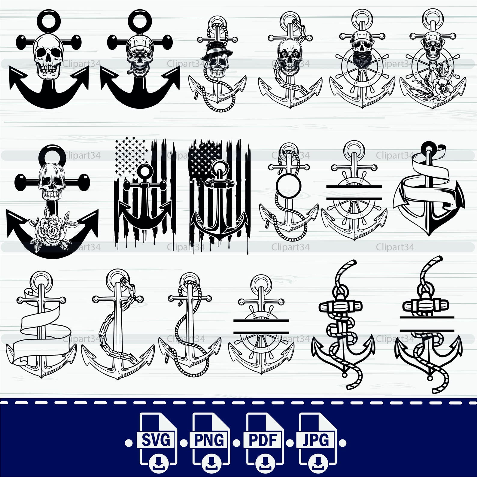 Floral Anchor SVG Bundle: Nautical Clipart, Marine Cut Files (digital ...