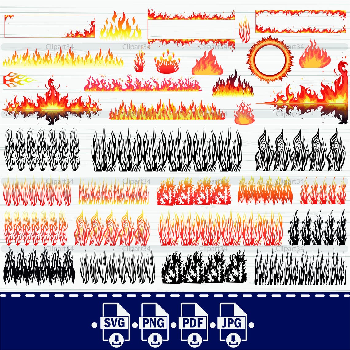 Fire Flame SVG Clipart: Flames Cut Files Bundle (digital Download) - Etsy