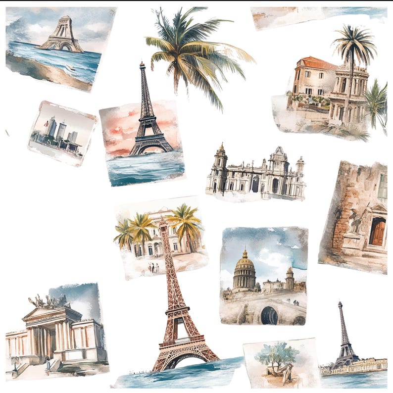 Watercolor Travel Clipart Bundle, Vacation Illustrations (PNG, 300 DPI ...