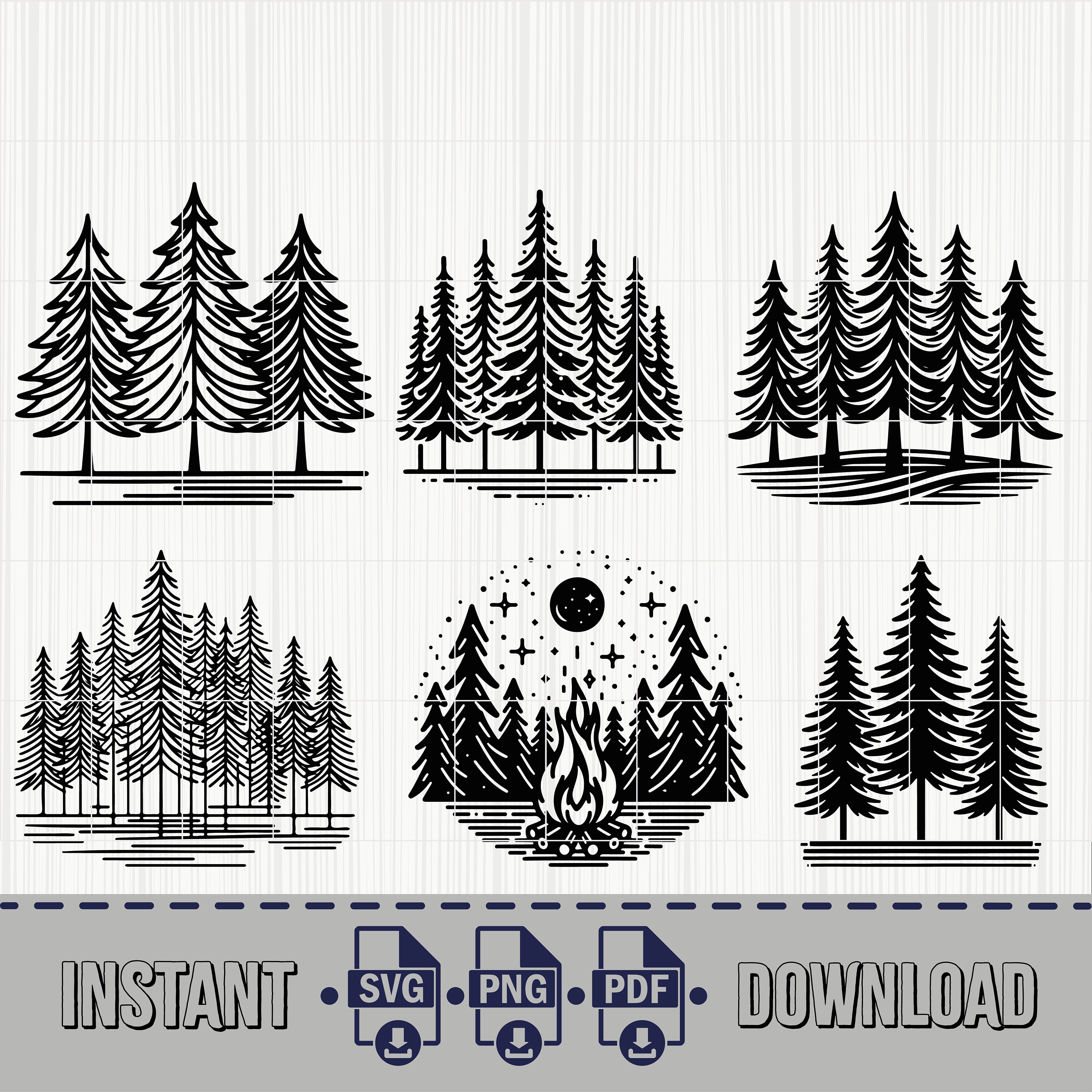 FOREST Svg Bundle, Pine Tree Svg, Mountain Svg, Forest Clipart, Forest ...