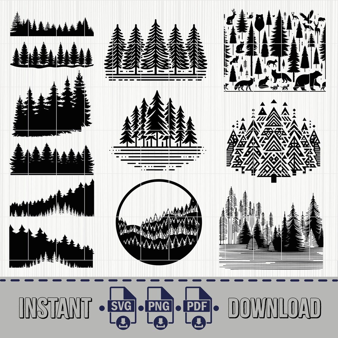 FOREST Svg Bundle, Pine Tree Svg, Mountain Svg, Forest Clipart, Forest ...