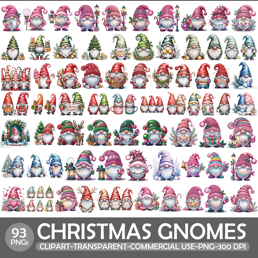Christmas Gnomes Clipart Bundle, Watercolor Holiday PNG (digital ...
