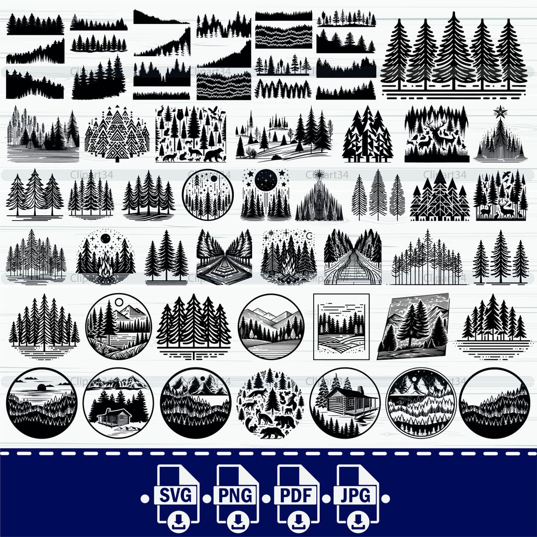 FOREST Svg Bundle, Pine Tree Svg, Mountain Svg, Forest Clipart, Forest ...