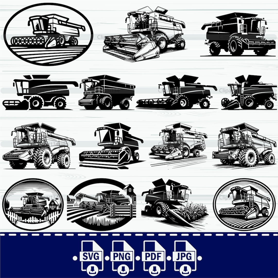 Combine Harvester SVG Bundle: Farming Machine Clipart (digital Download ...