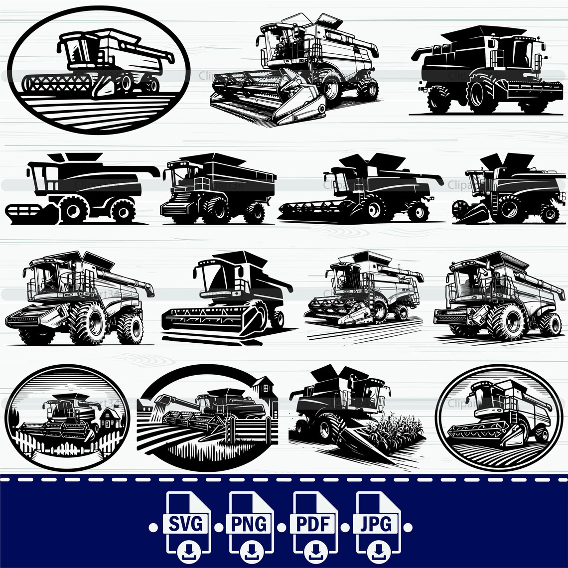 Combine Harvester SVG Bundle: Farming Machine Clipart (digital Download ...