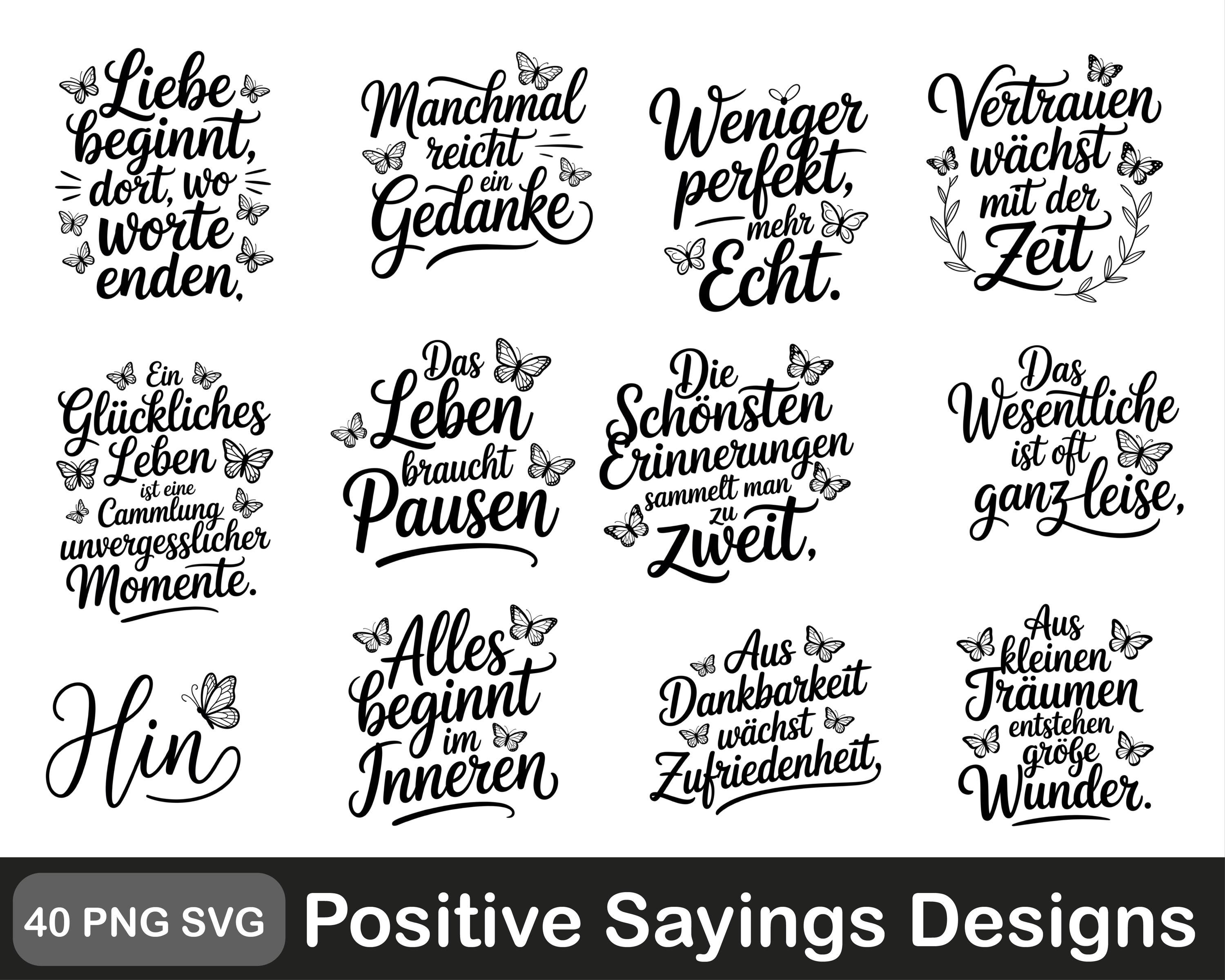 German Positive Sayings SVG PNG Bundle, Hand Lettering Quotes ...