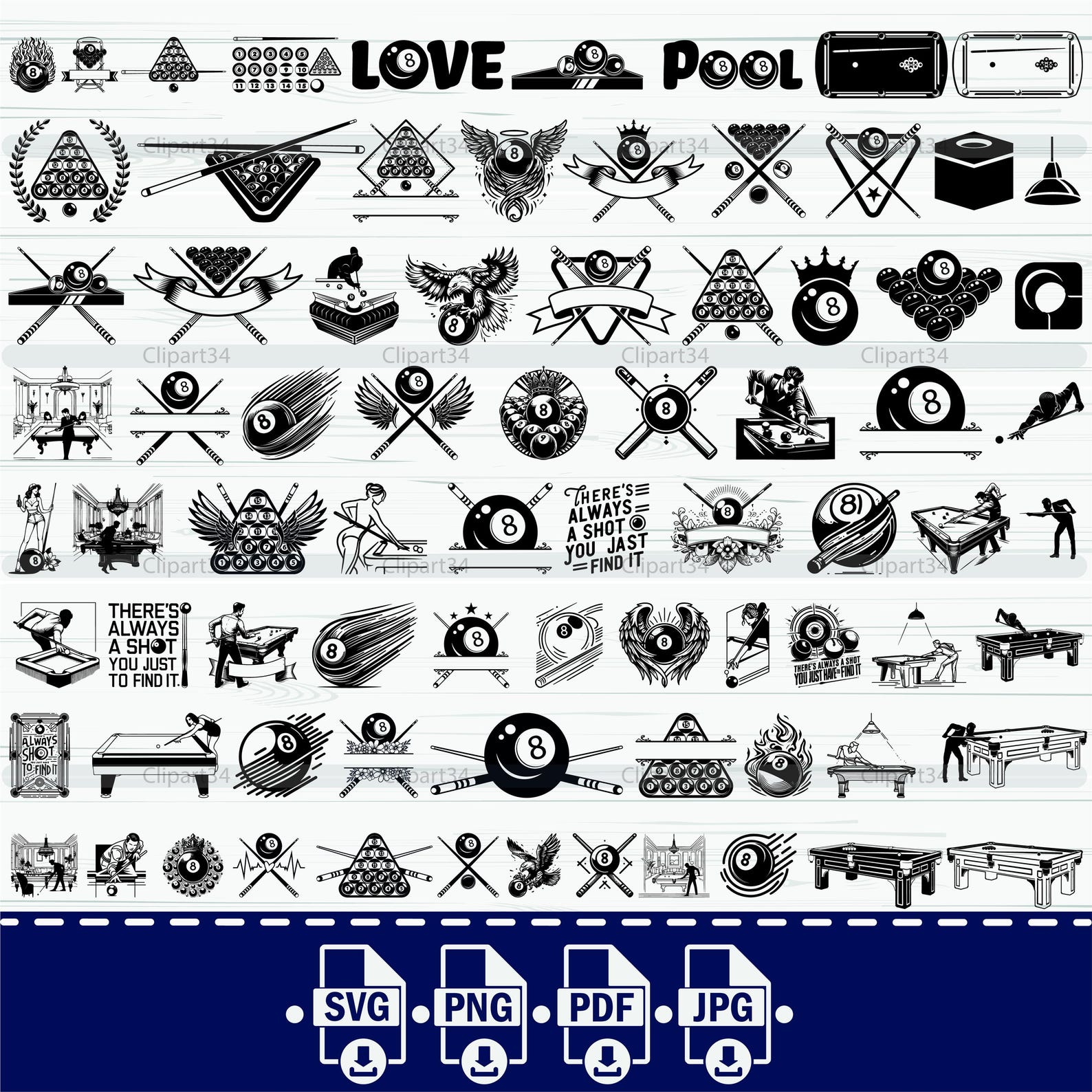 Billiards SVG Bundle: Snooker & Pool Clipart (digital Download) - Etsy