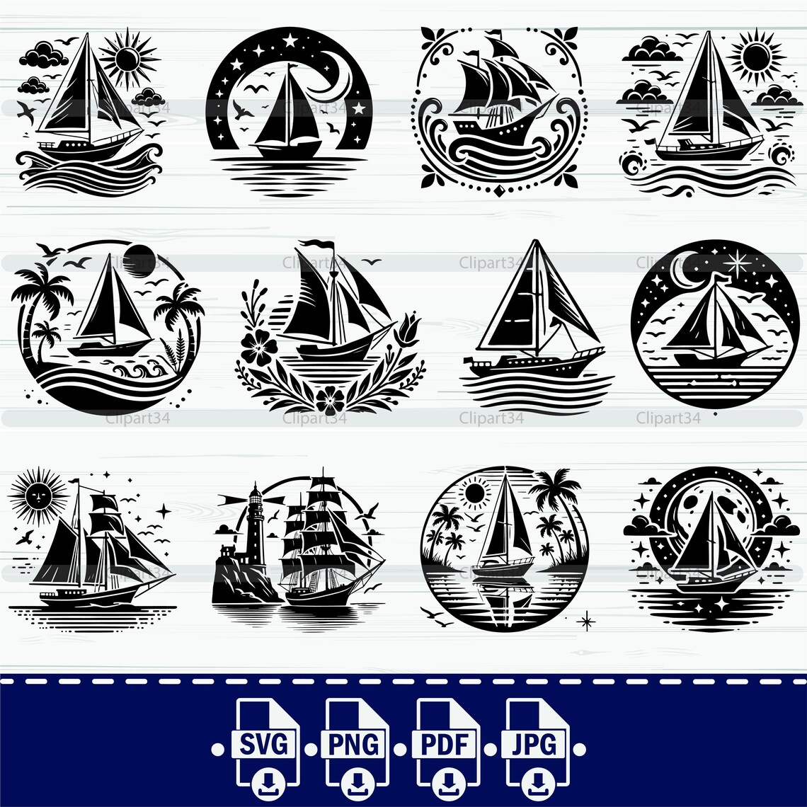 Sailboat SVG Bundle: Nautical Clipart, Cruise Ship, Speedboat (digital ...