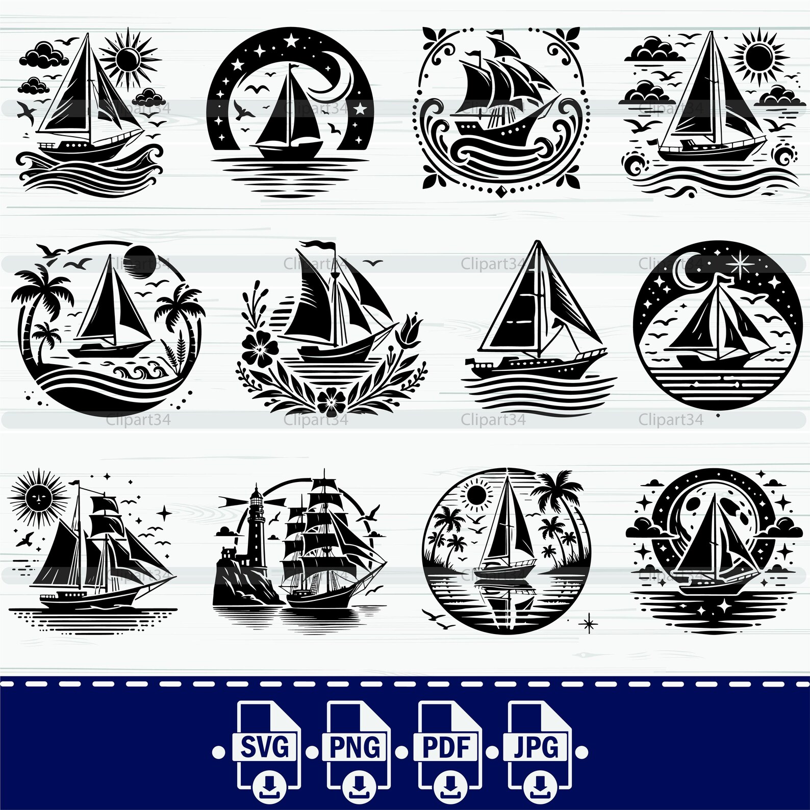 Sailboat SVG, Sailboat PNG Bundle, Sailboat Clipart, Sailboat SVG Cut ...