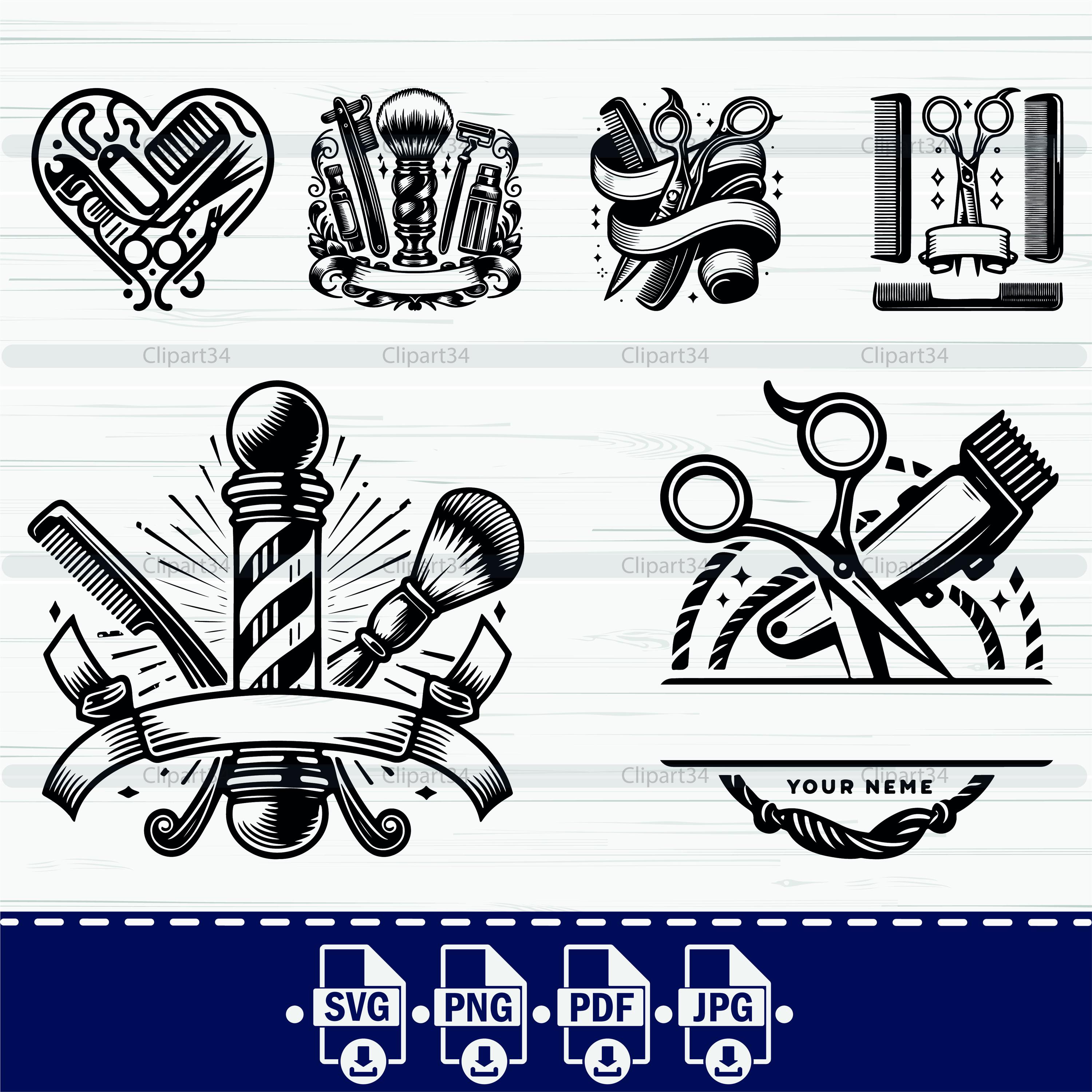Barbershop Tools SVG Bundle: Barber Gear, Hair Stylist Graphics ...