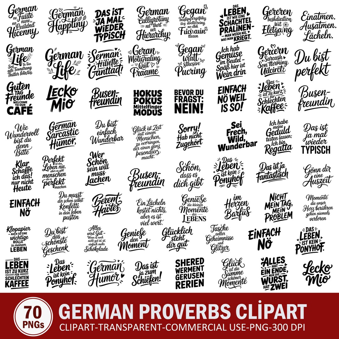 German Proverbs Clipart Bundle, Funny German Sayings (digital Download ...