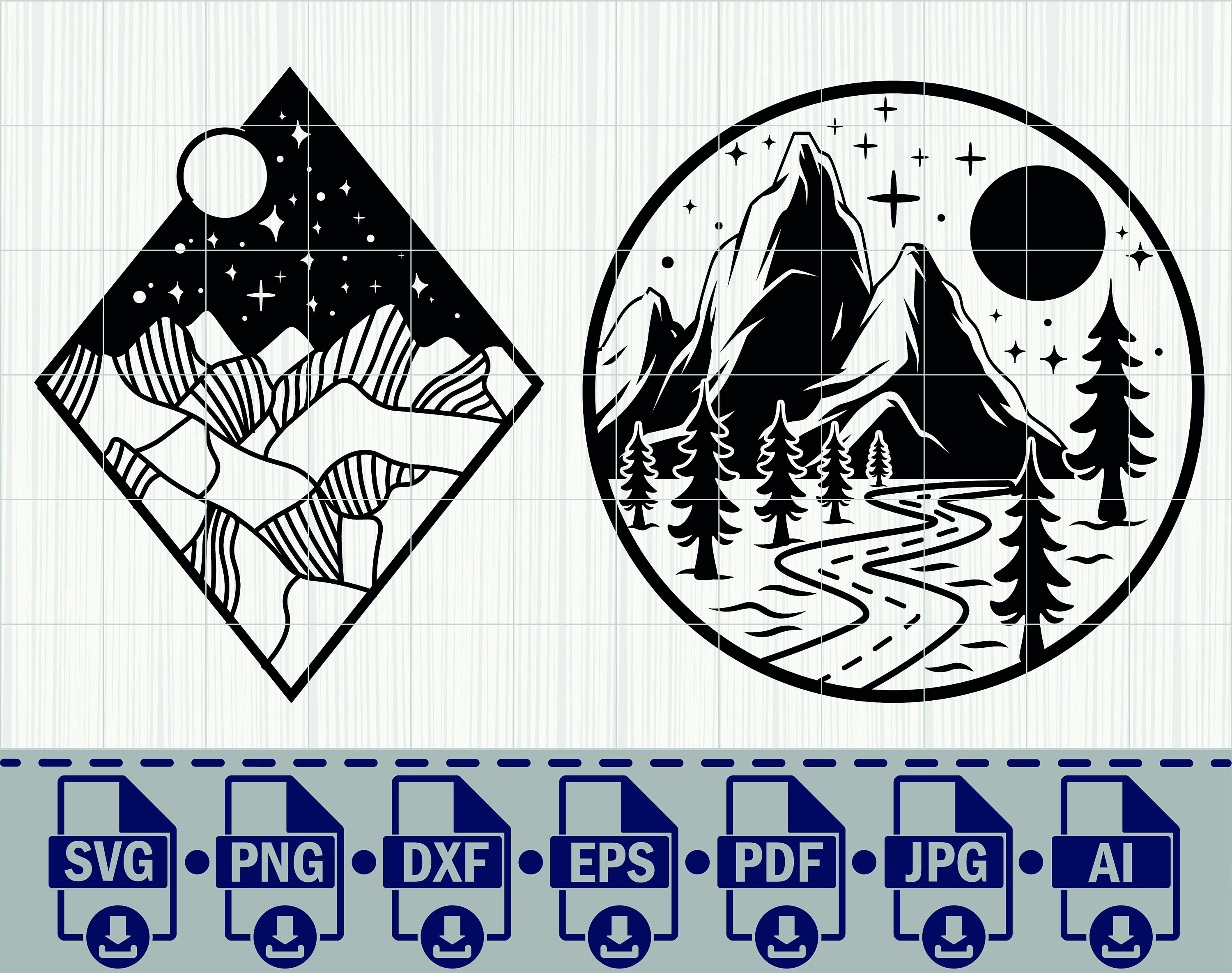 Geometric Mountain Svg Bundle, Hand Drawn Geometric Landscape, Outdoor ...