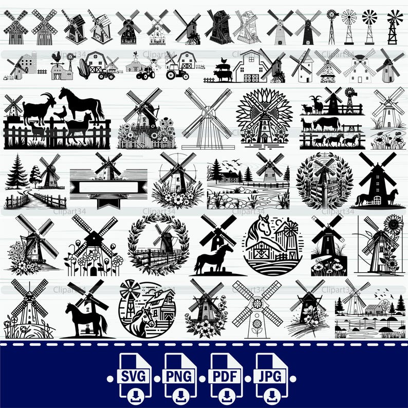 Windmill Svg, Wind Mill Svg, Farmhouse Svg, Farm Animal, Dutch Windmill ...