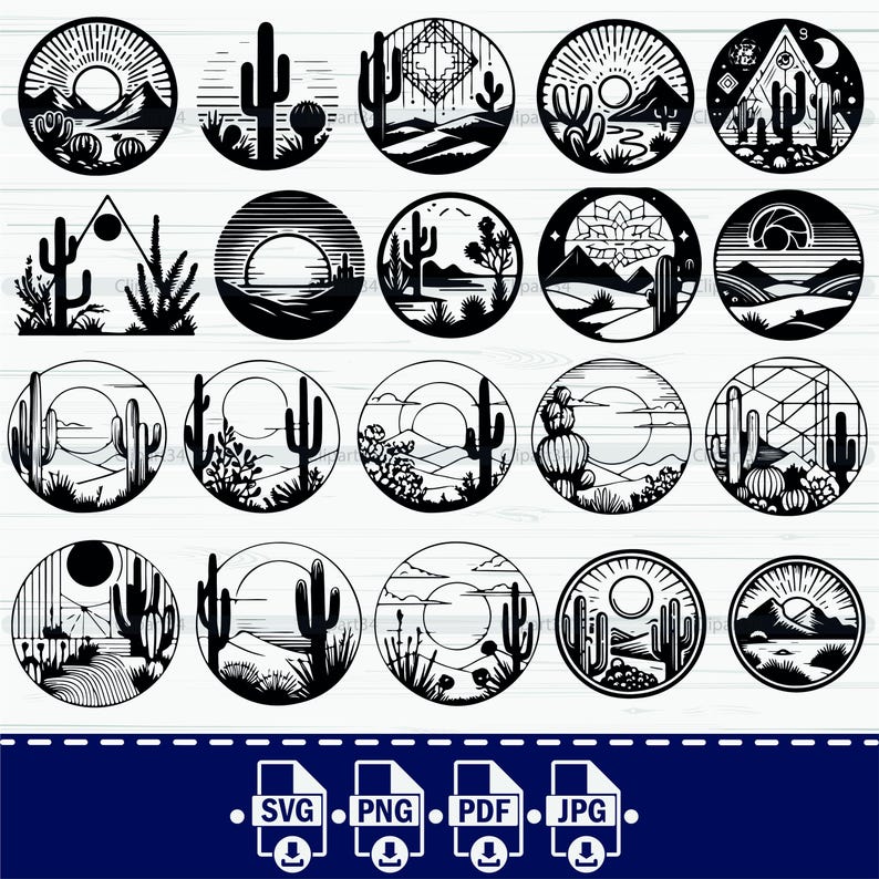 Cactus Svg, Cactus Scene Svg Bundle Desert Landscape Svg, Cactus Cut ...