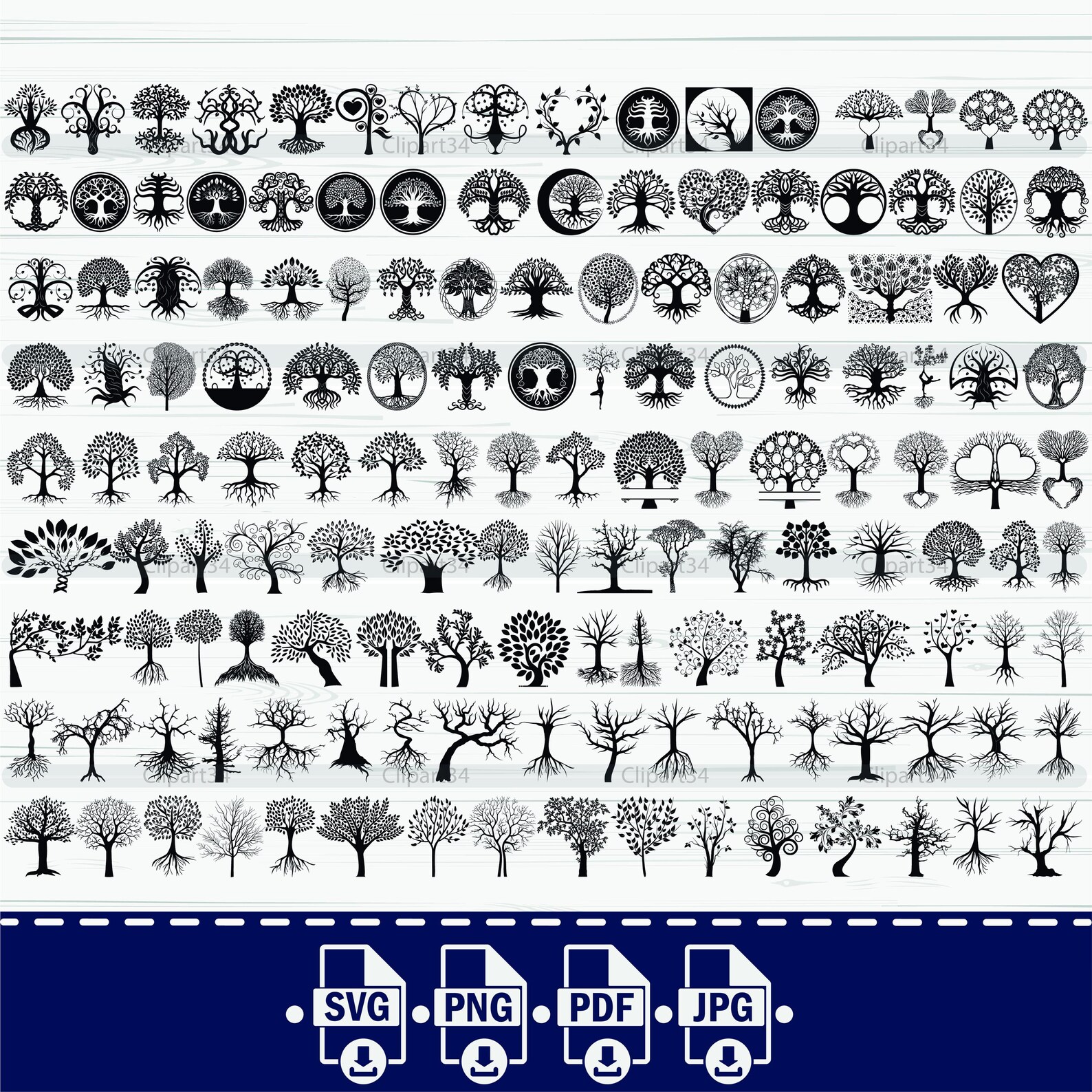 TREE SILHOUETTE SVG Bundle, Family Tree Svg, Woodland Svg, Png, Vector ...