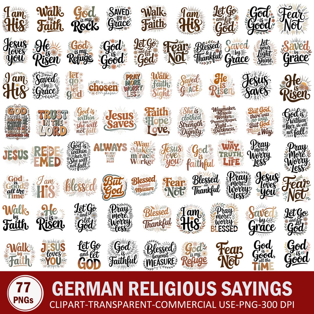 German Christian Clipart Bundle, Religious Sayings, Faith PNG (300 DPI ...