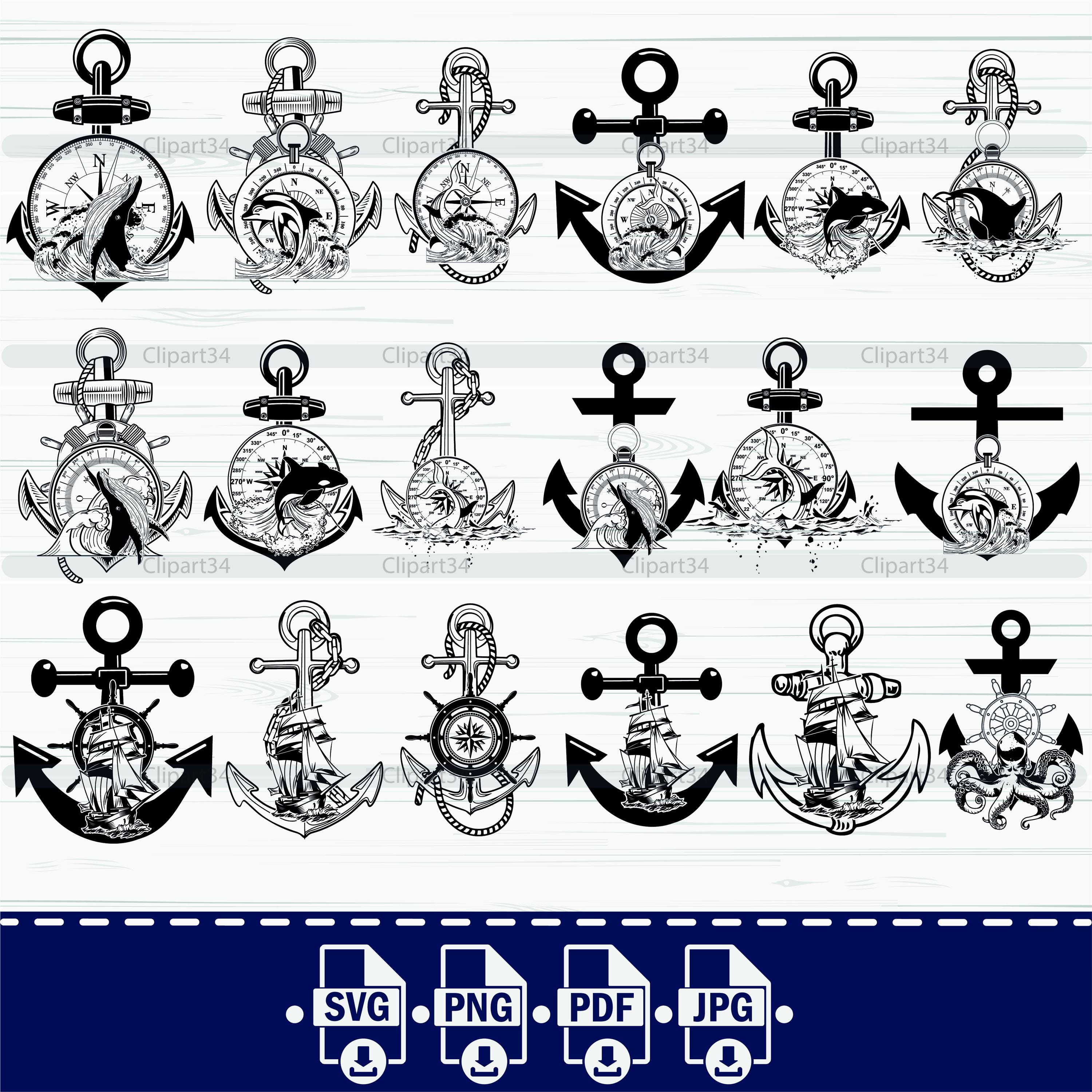 Floral Anchor Svg, Nautical Svg, Anchor Clipart, Marine Svg, Split ...