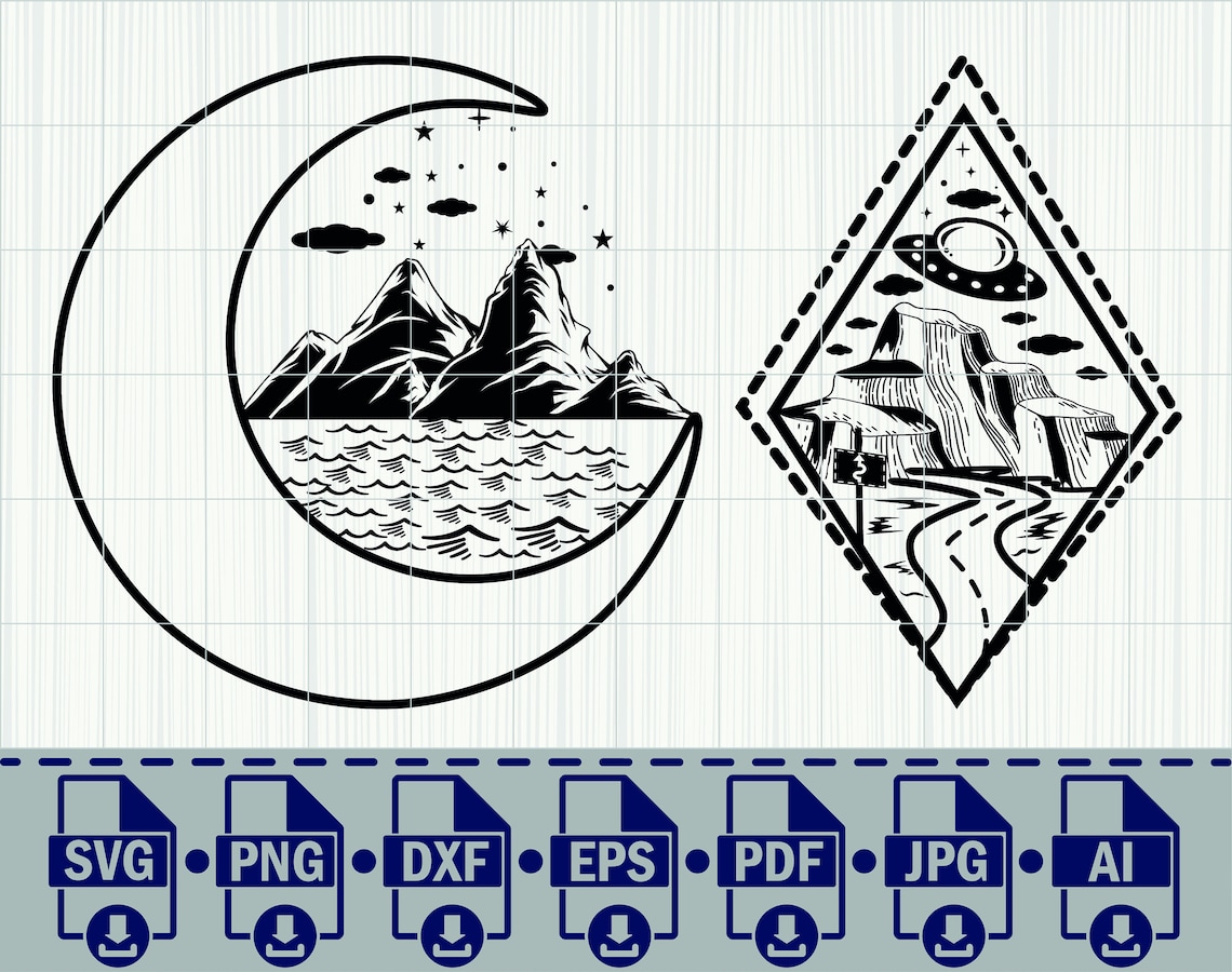 Geometric Mountain Svg Bundle, Hand Drawn Geometric Landscape, Outdoor ...