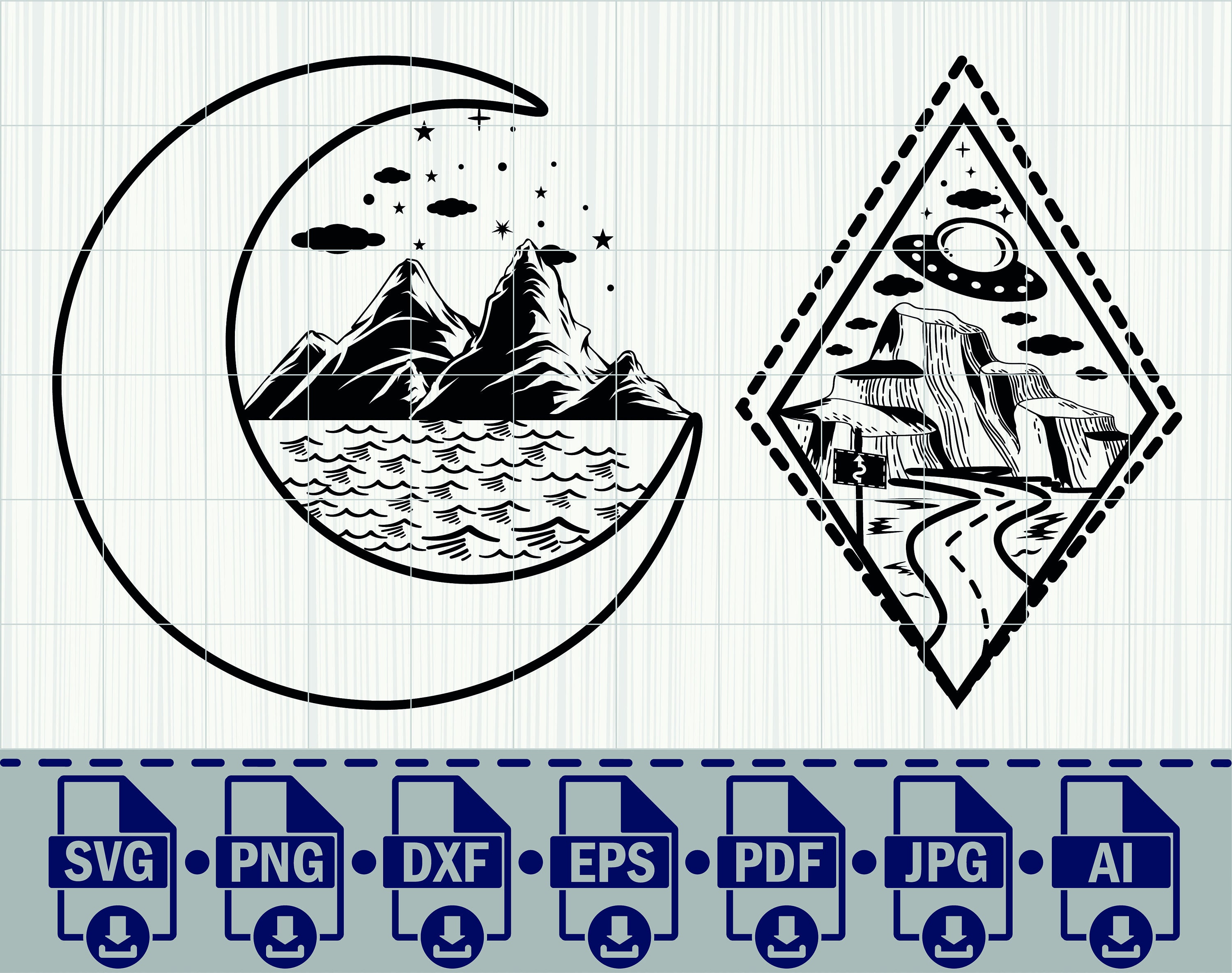 Geometric Mountain Svg Bundle, Hand Drawn Geometric Landscape, Outdoor ...