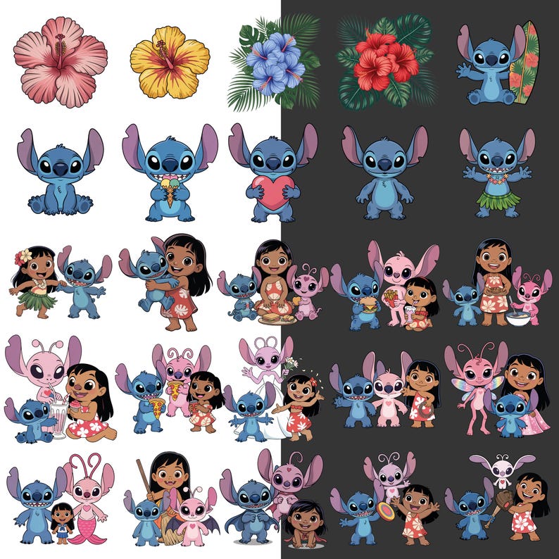 Stitch and Lilo Clipart Bundle | 131 PNG | Cute Disney Characters ...