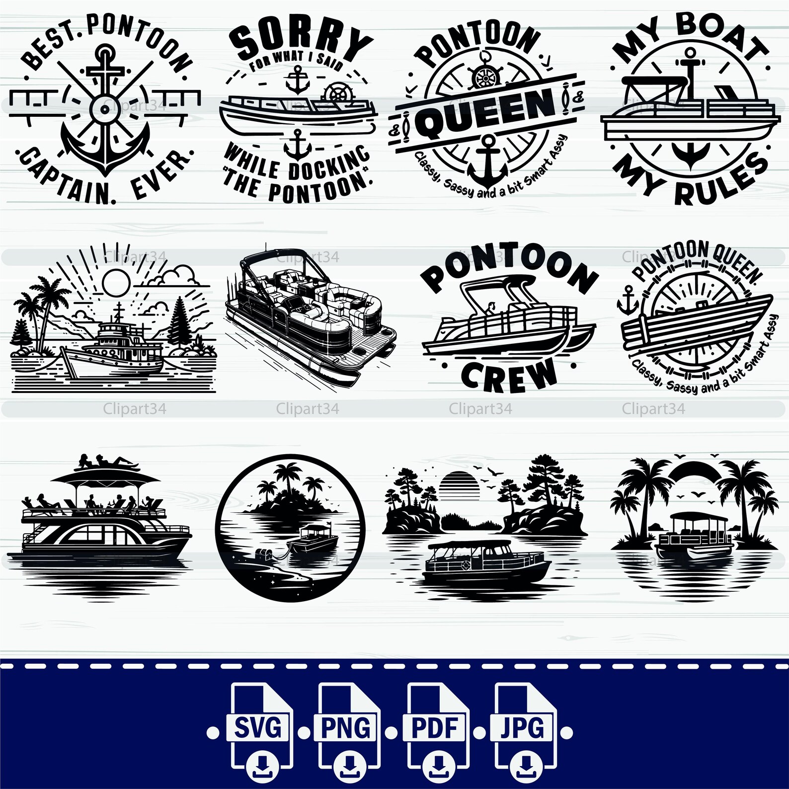 Pontoon Boat SVG Bundle: Clipart, Vector Graphics (digital Download) - Etsy