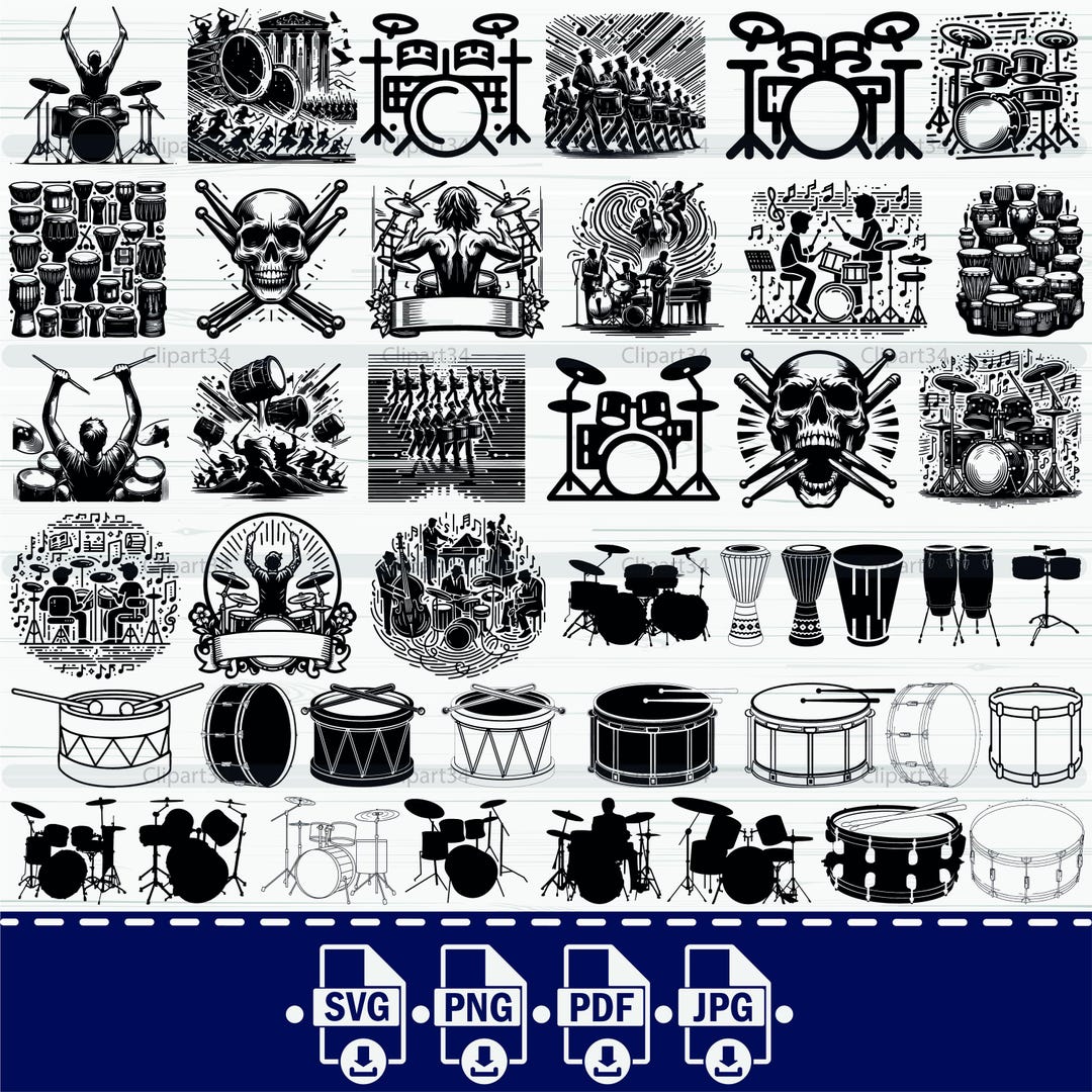 Drum Svg Bundle, Drums Svg, Rock Svg File, Drum Set Vector, Drum ...