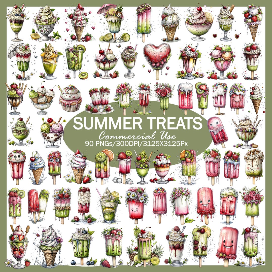 Summer Treats Clipart, Ice Cream Popsicle PNG Bundle (commercial Use ...