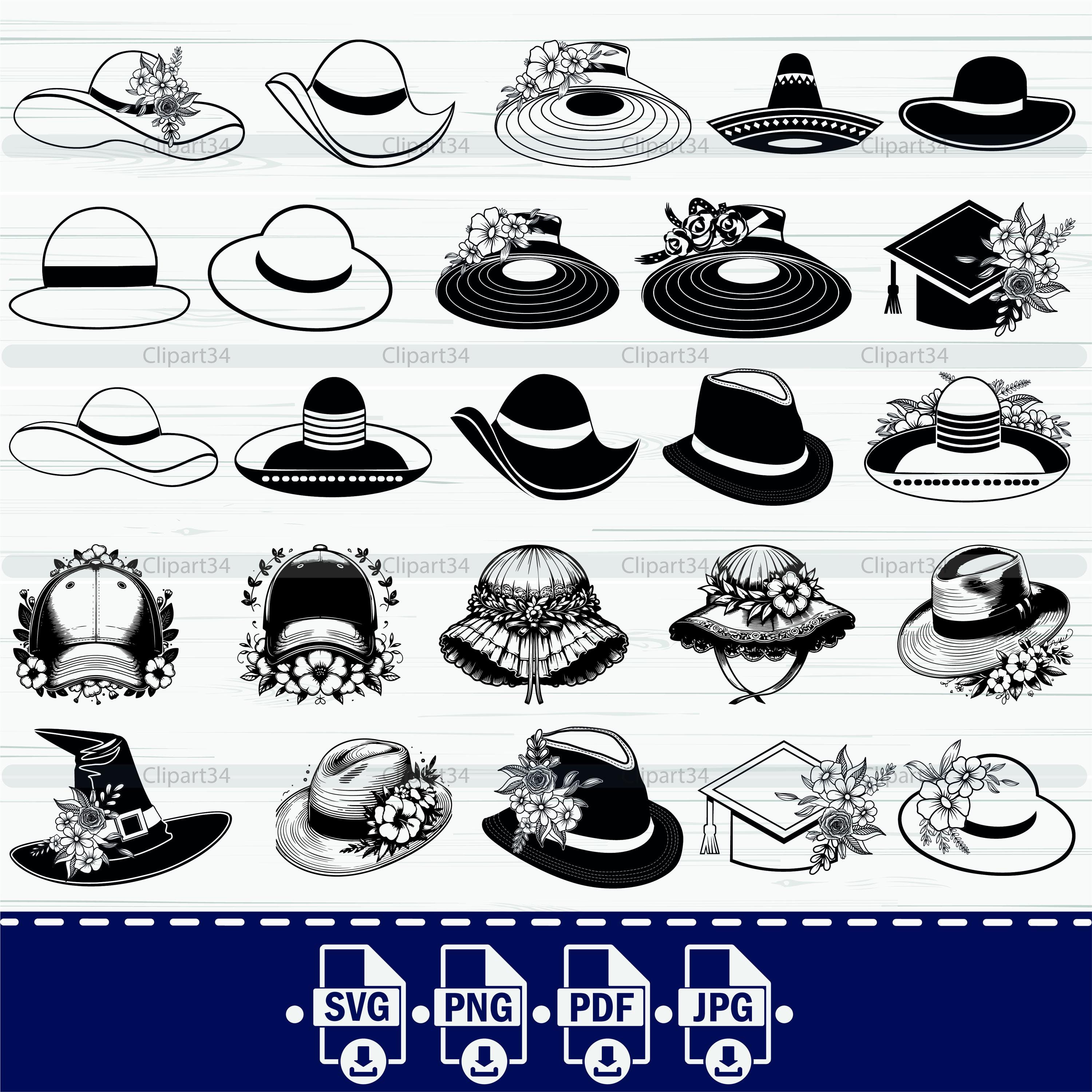 Hat SVG Clipart Bundle: Cowboy, Witch, Fedora & More (digital Download ...