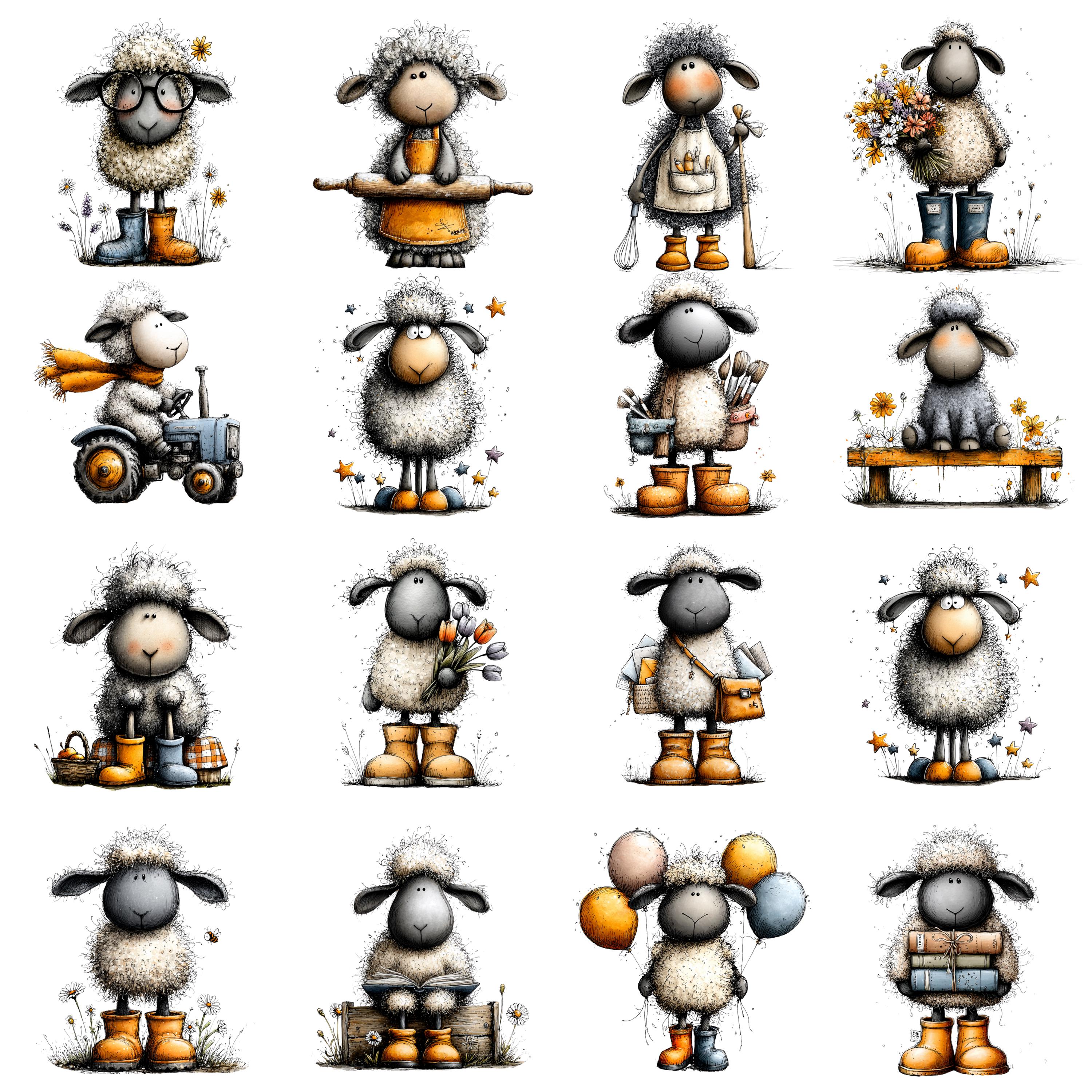 Watercolor Sheep Clipart Bundle, Autumn Farm Animals PNG, Rustic Fall ...