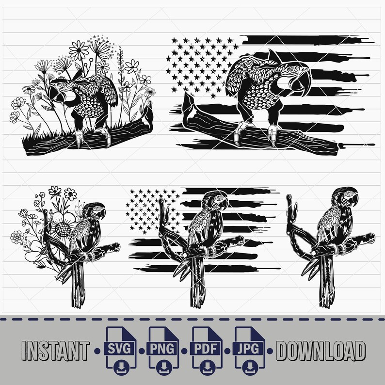 Parrots Svg Files for Cricut, Floral Parrot Clipart, Birds Silhouette ...