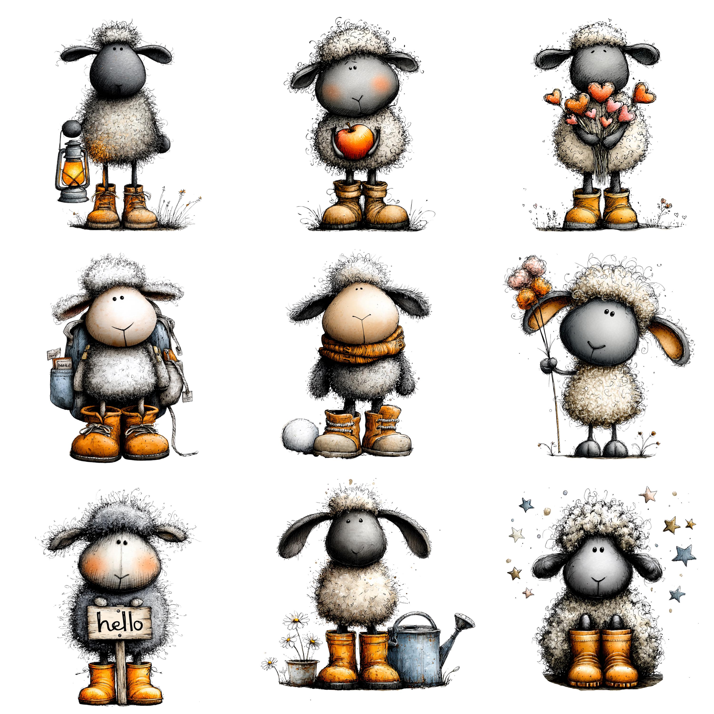 Watercolor Sheep Clipart Bundle, Autumn Farm Animals PNG, Rustic Fall ...