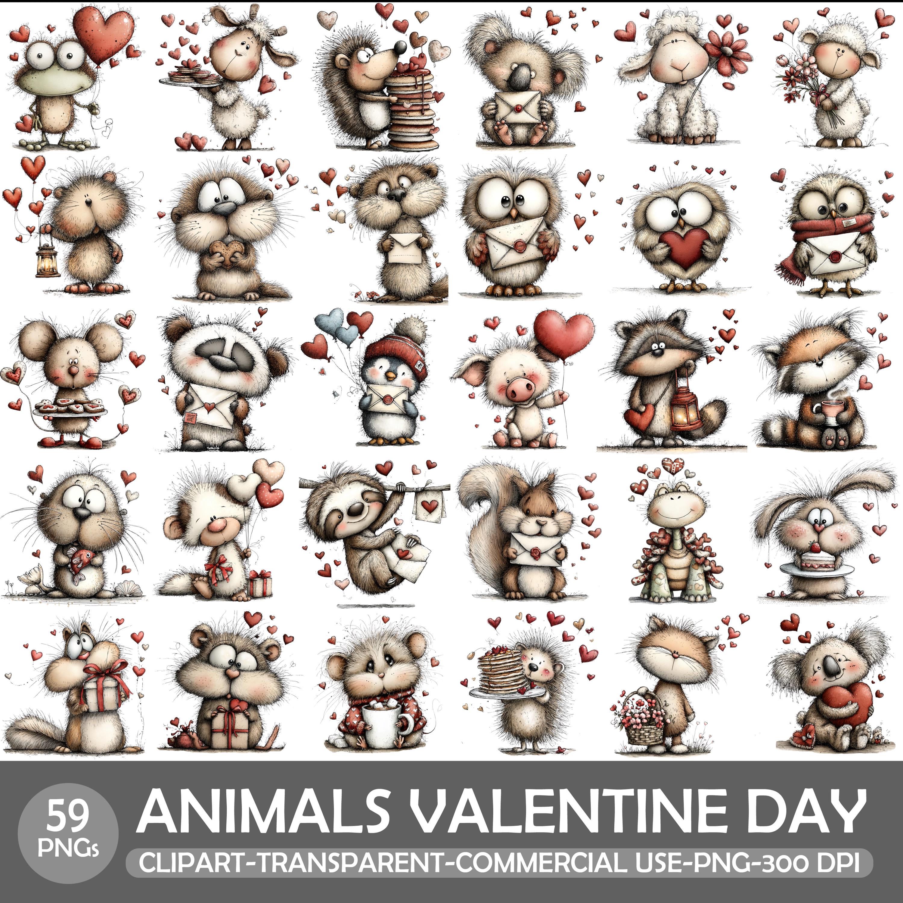 Valentine Animals Clipart | Watercolor PNG Bundle - Etsy