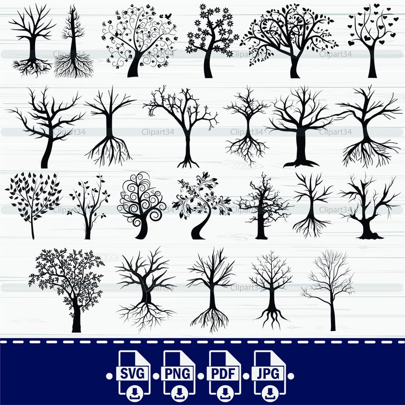 TREE SILHOUETTE SVG Bundle, Family Tree Svg, Woodland Svg, Png, Vector ...