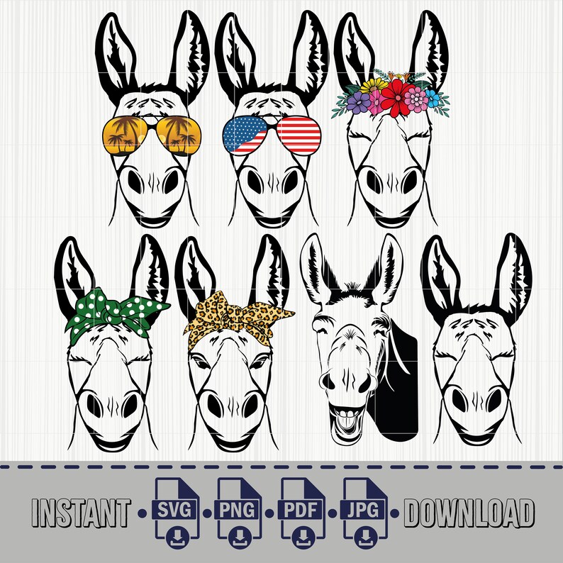 Donkey SVG File, Donkey With Flower Crown SVG, Donkey Cut File, Animal ...