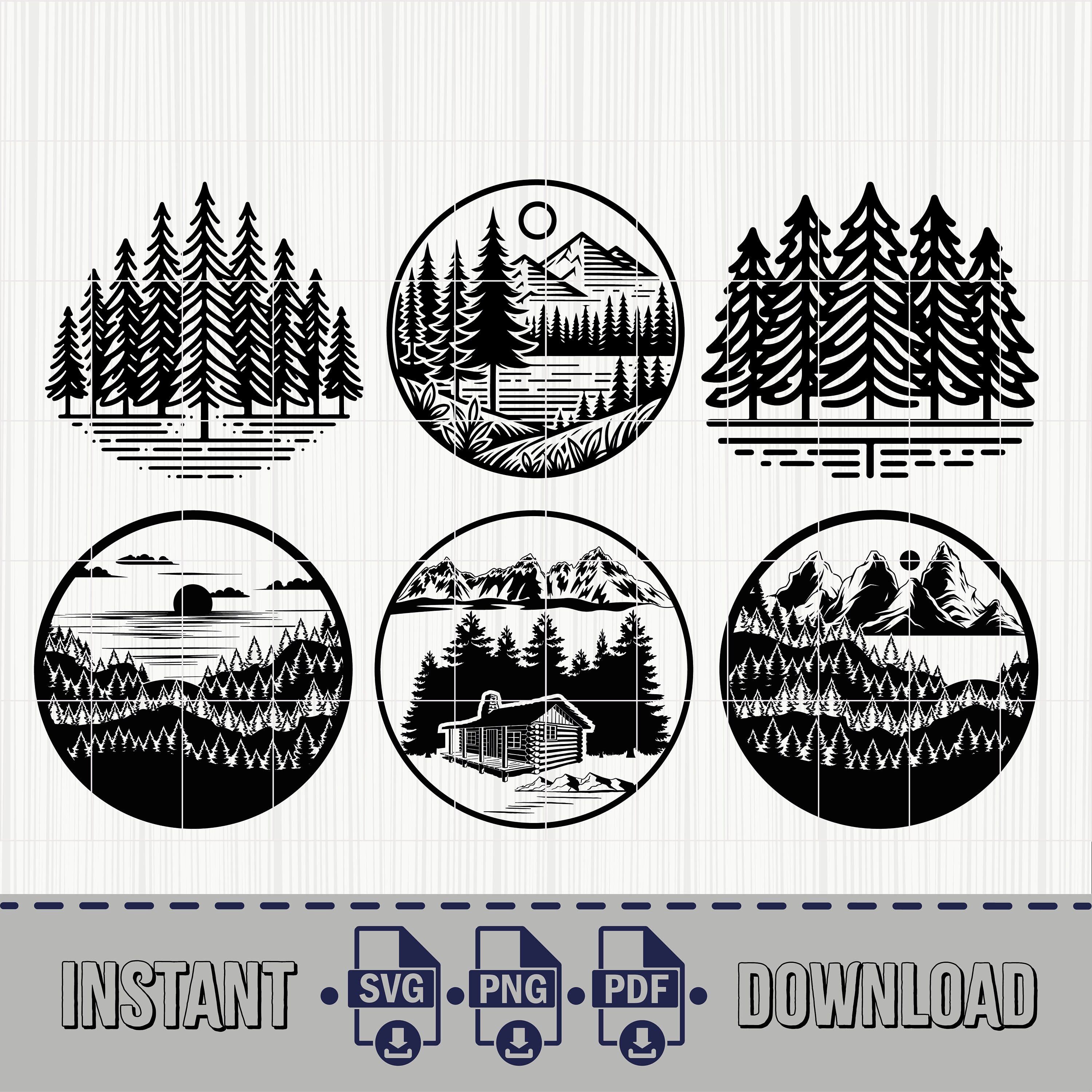 FOREST Svg Bundle, Pine Tree Svg, Mountain Svg, Forest Clipart, Forest ...