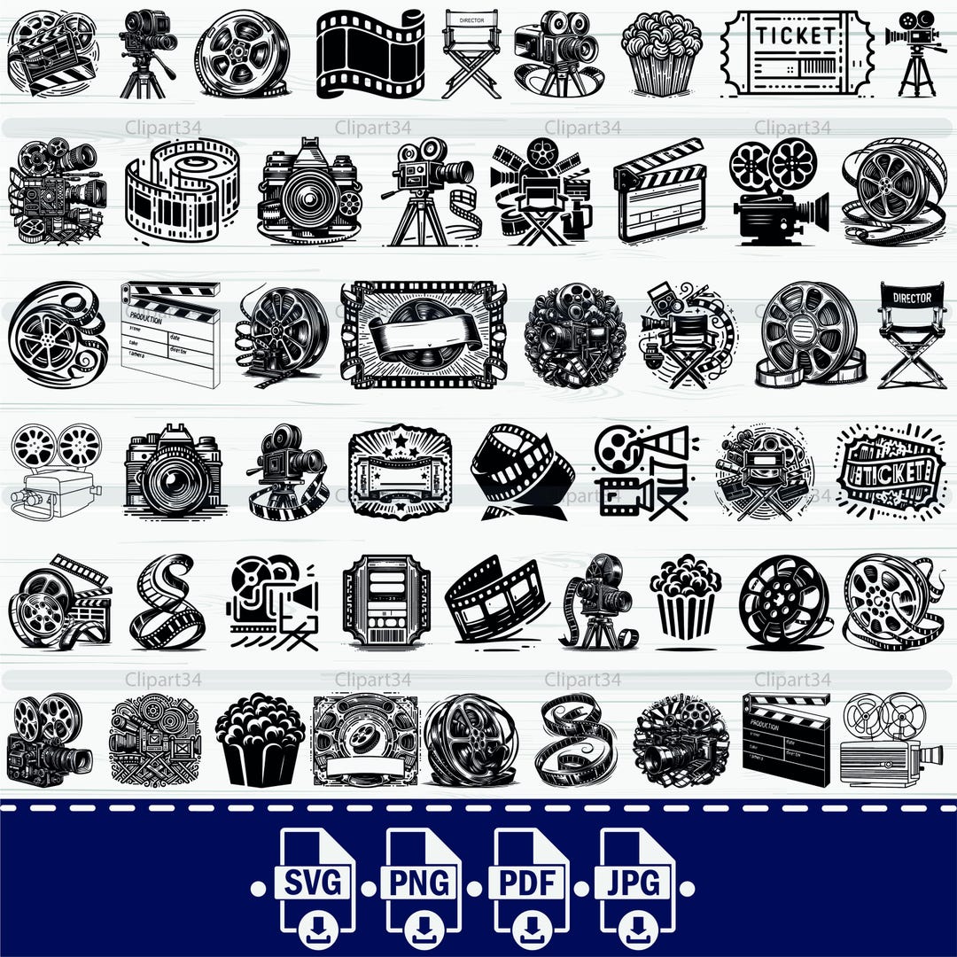 Movie Svg Bundle, Camera Svg, Png, Jpg, Commercial Use, Film Svg, Movie ...