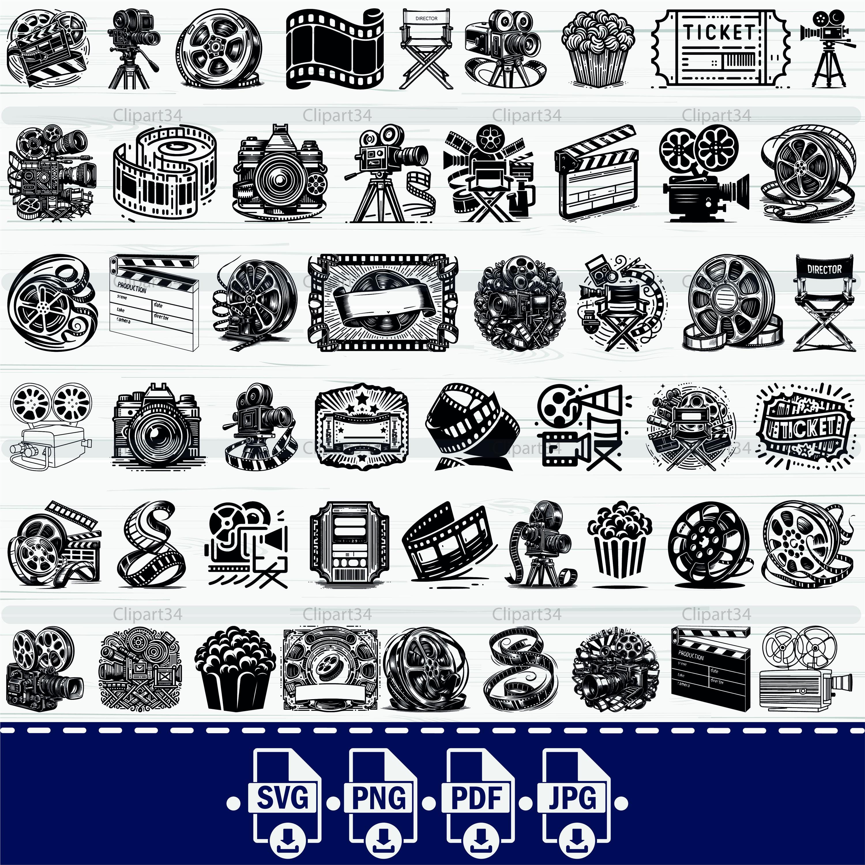 Movie Svg Bundle, Camera Svg, Png, Jpg, Commercial Use, Film Svg, Movie ...