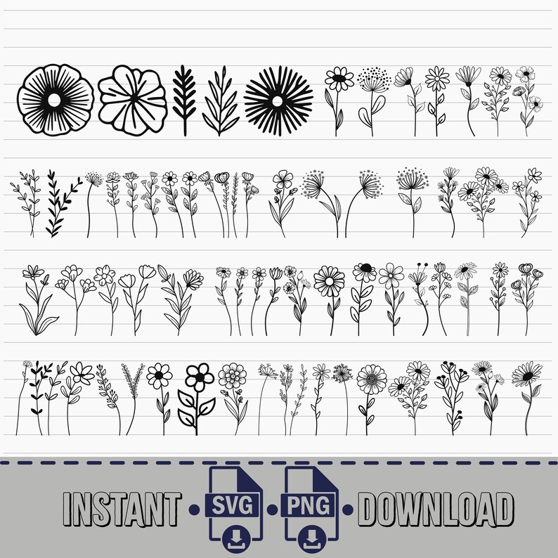 Wildflowers Svg, Wild Flower Svg Bundle, Floral Frame Svg, Split ...