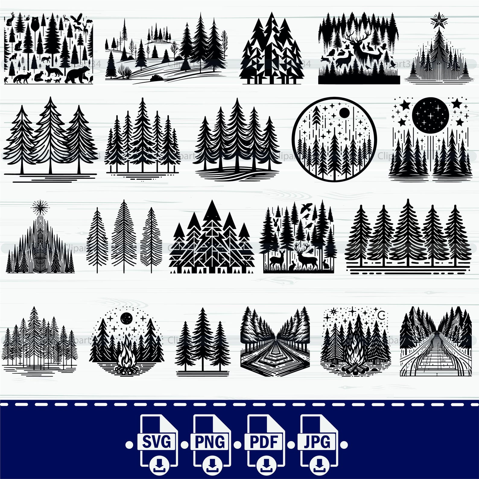 FOREST Svg Bundle, Pine Tree Svg, Mountain Svg, Forest Clipart, Forest ...