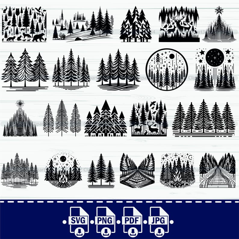 FOREST Svg Bundle, Pine Tree Svg, Mountain Svg, Forest Clipart, Forest ...