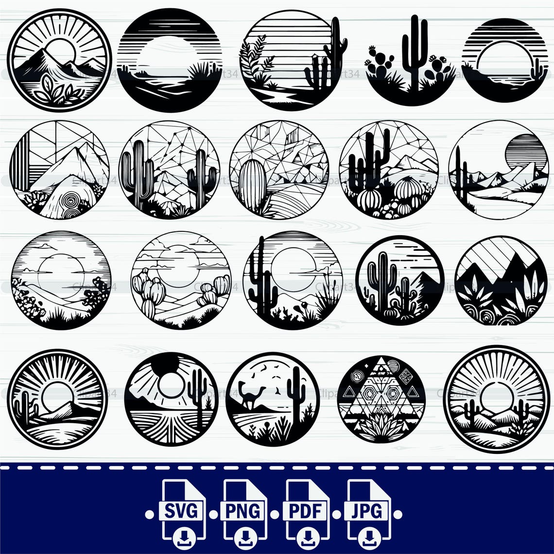 Cactus Svg, Cactus Scene Svg Bundle Desert Landscape Svg, Cactus Cut ...