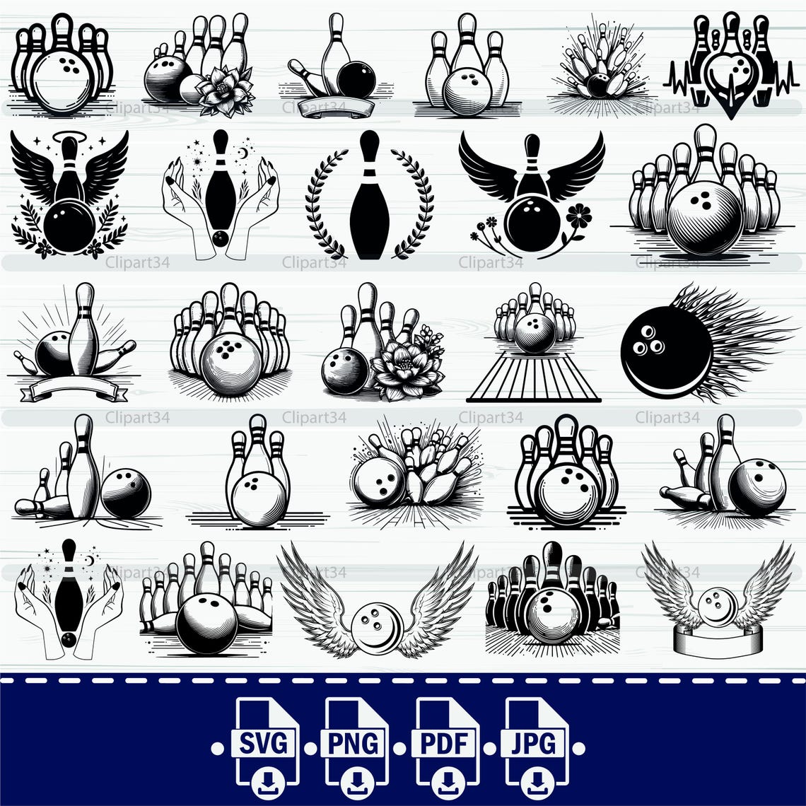 Bowling Svg Bundle, Cricut Cut File Bowling Png Bundle Free Commercial ...